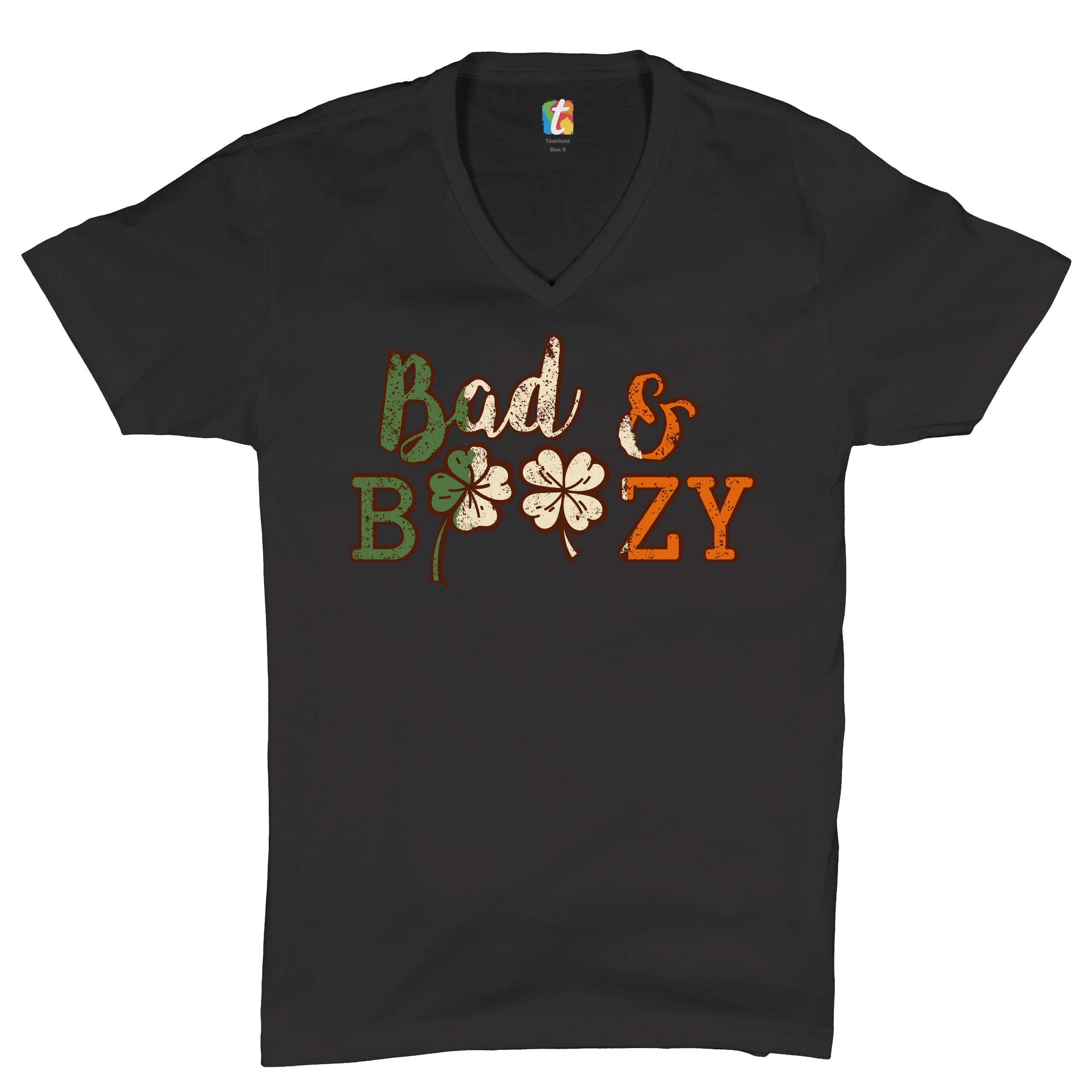 Bad & Boozy V-Neck T-shirt St. Patrick's Day Shamrock Clover Drinking ...
