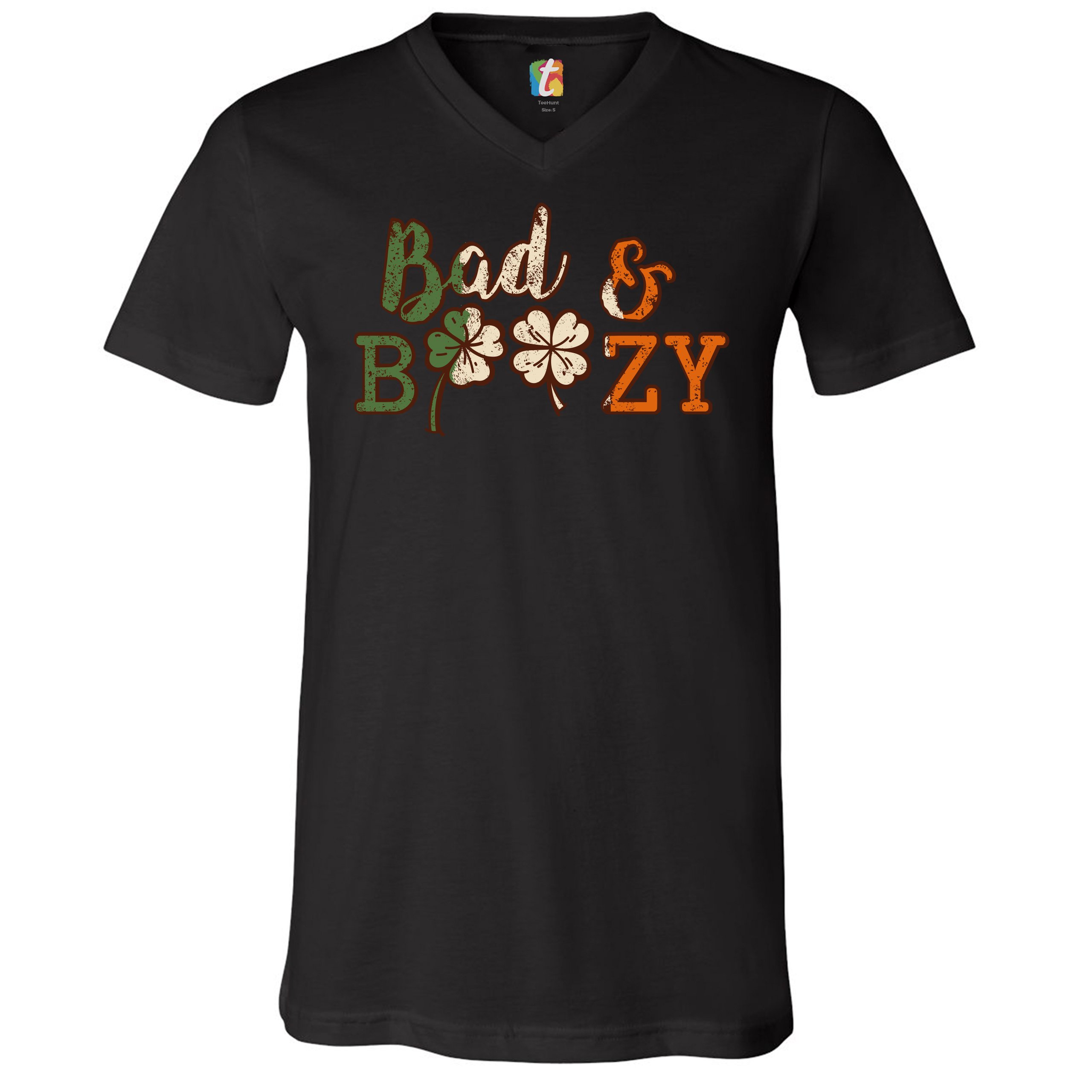 Bad & Boozy V-Neck T-shirt St. Patrick's Day Shamrock Clover Drinking ...