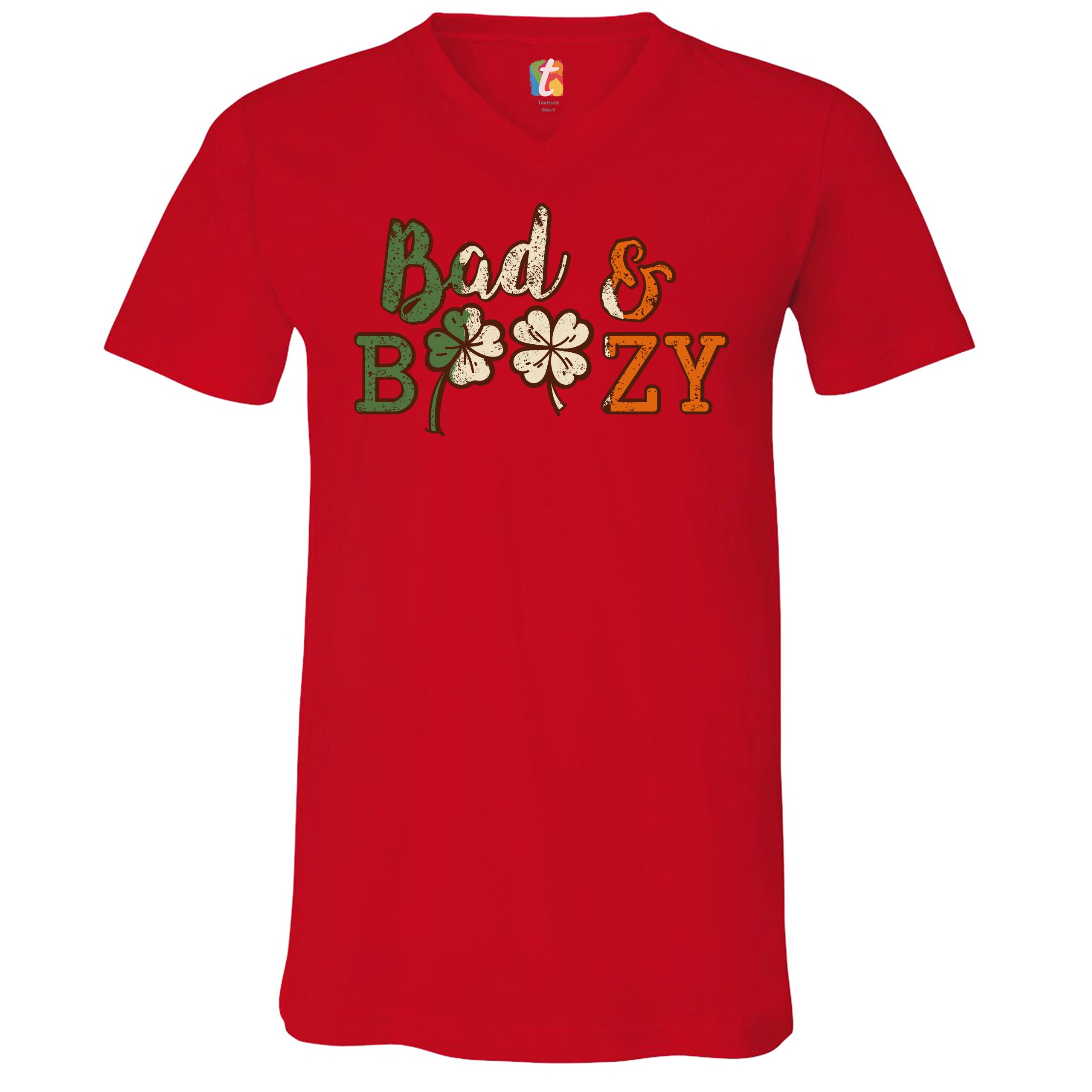 Bad & Boozy V-Neck T-shirt St. Patrick's Day Shamrock Clover Drinking ...