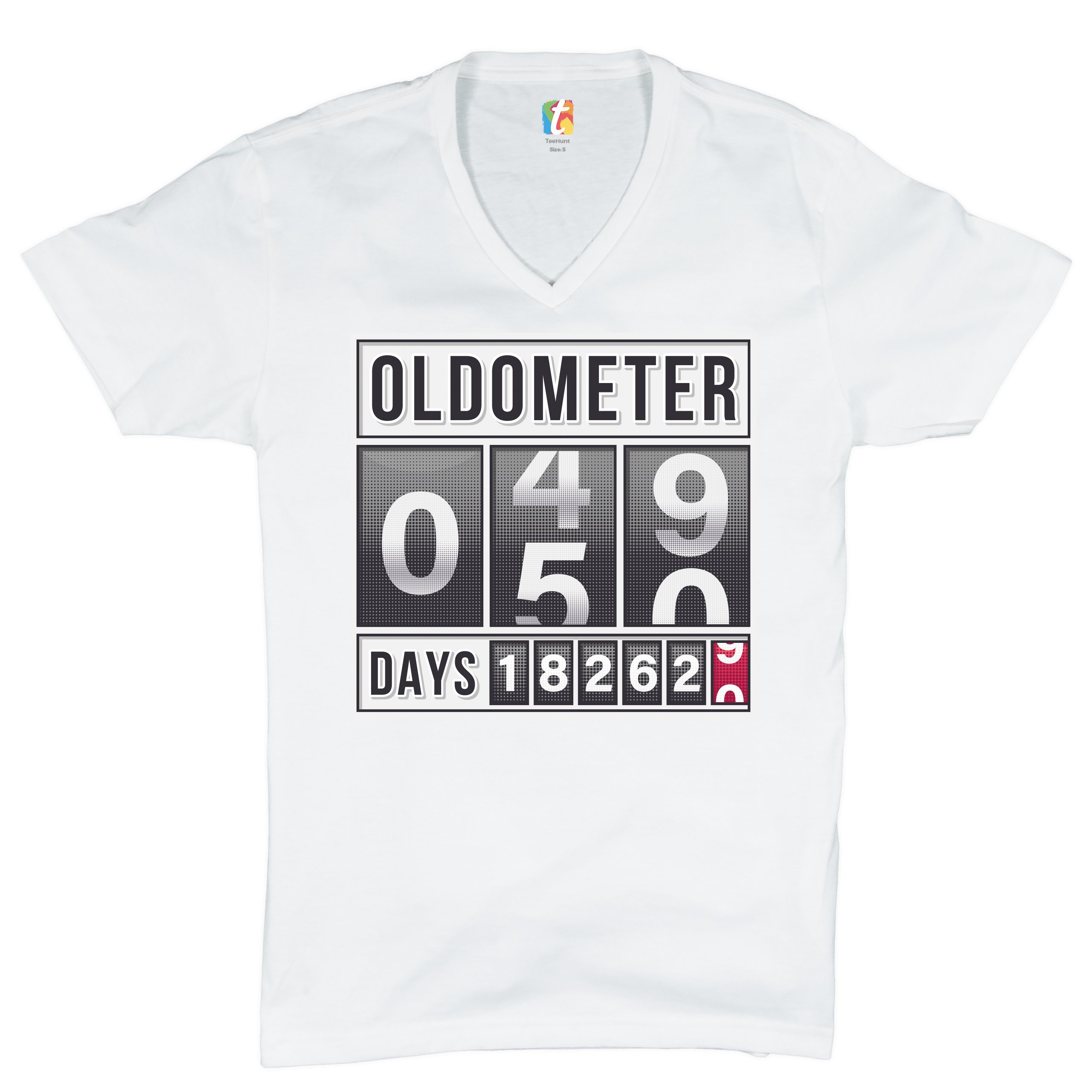 Oldometer 49-50 V-Neck T-shirt 50th Anniversary 50 AF Funny Odometer ...