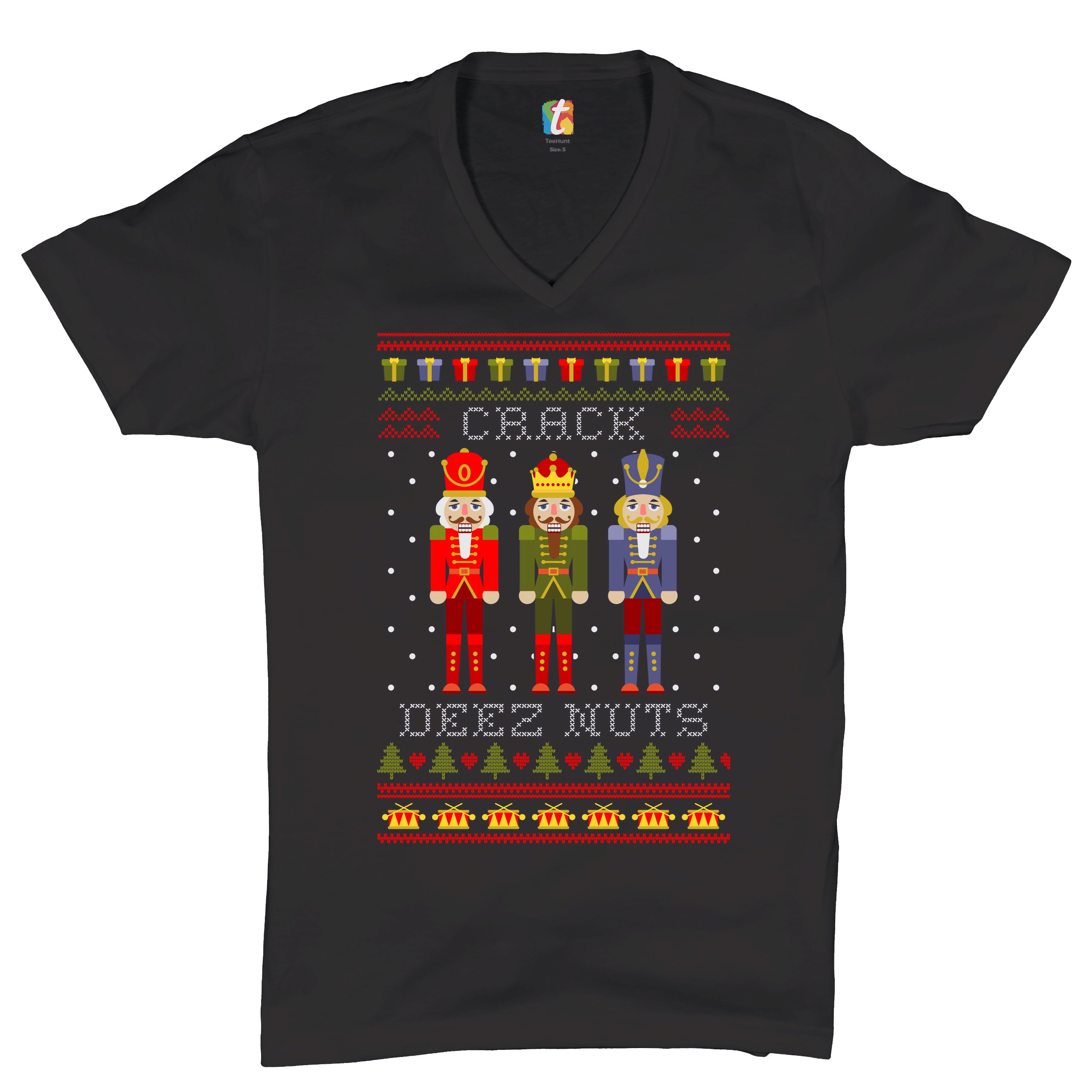 Crack Deez Nuts V-Neck T-shirt Funny Christmas Nutcracker Ugly Sweater ...